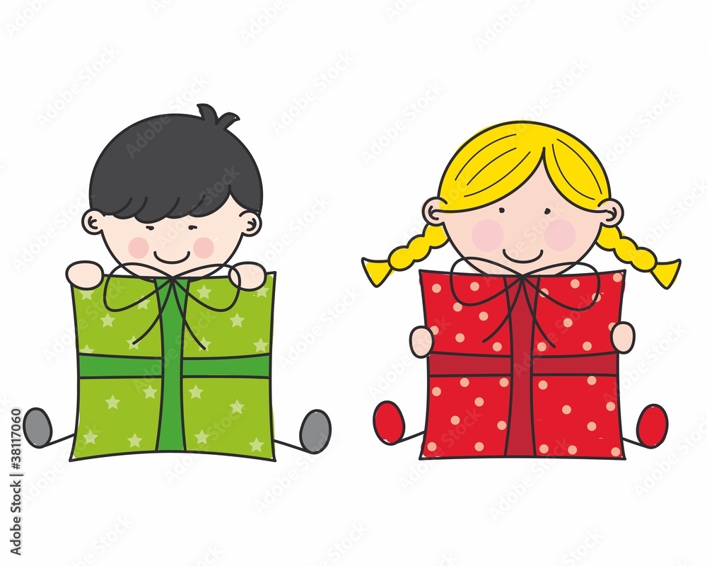 Niños con regalos vector de Stock | Adobe Stock
