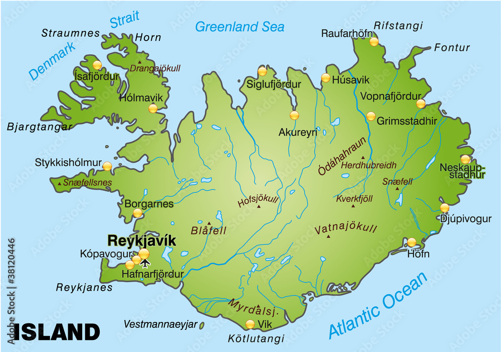Landkarte von Island Stock-Vektorgrafik | Adobe Stock
