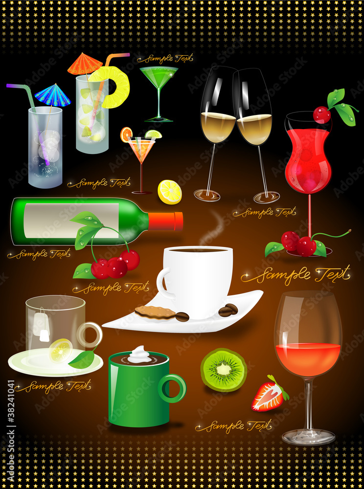 getränke karte - cocktails - sekt - wein - tee usw. Stock Vector ...