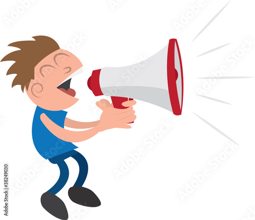 Guy yelling or screaming into a megaphone Stock Vector | Adobe Stock