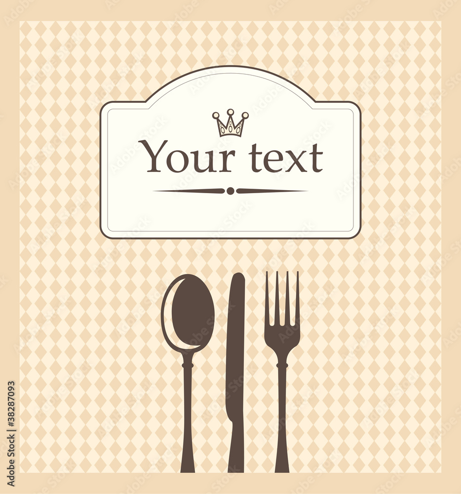 menu on beige background in a cage with cutlery Stock Vector | Adobe Stock