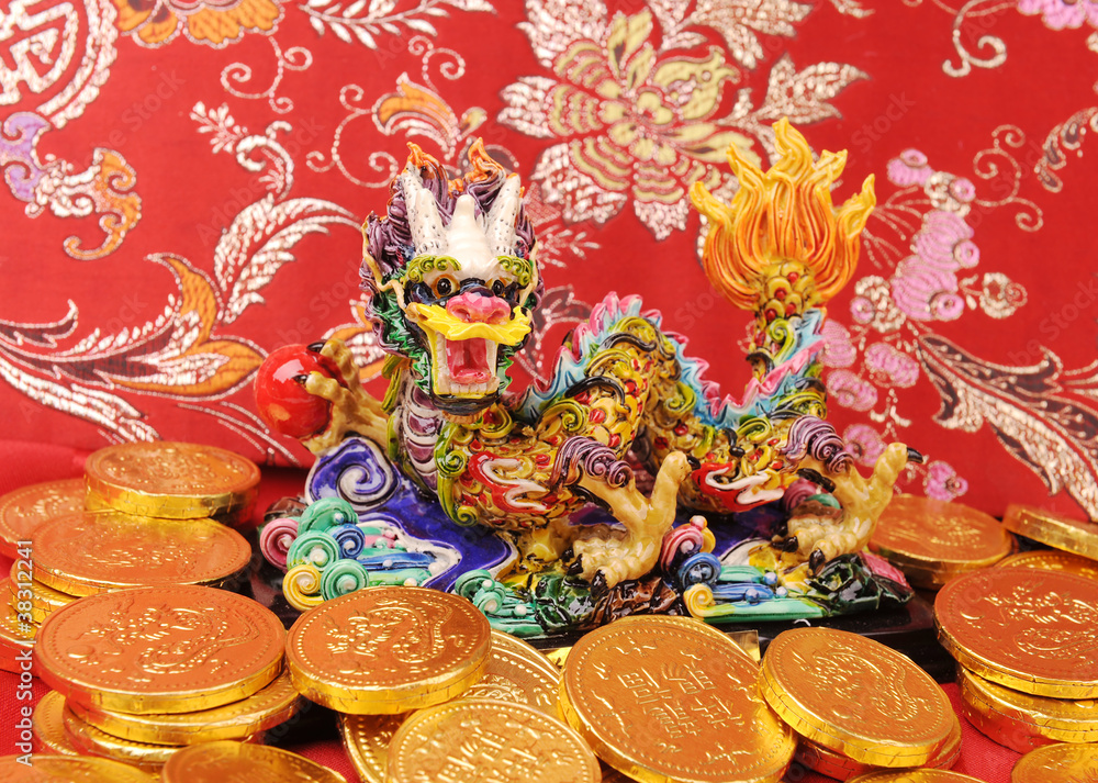 Dancing Dragon,golden coin and Money Red Packet,red firecracker Stock ...
