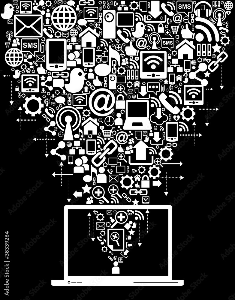 computer and social media icons black backgrounds Stock Vector | Adobe ...