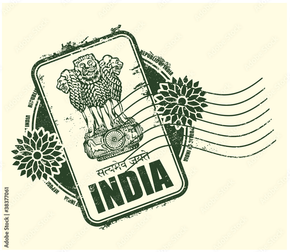 Rubber stamp of India with the arms Stock Vector | Adobe Stock