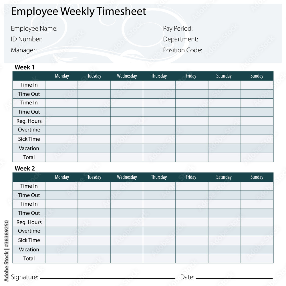 Employee Timesheet Template Stock Vector | Adobe Stock