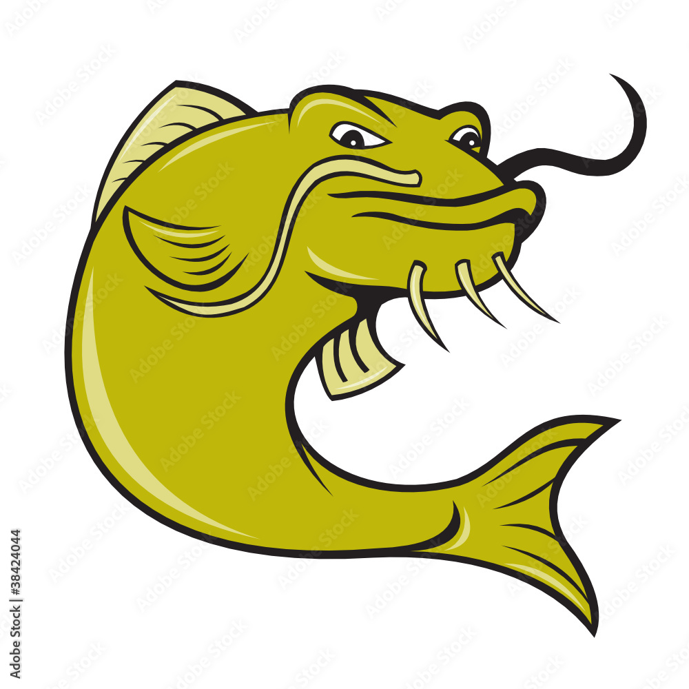 Angry Cartoon Catfish Fish Stock Vector | Adobe Stock