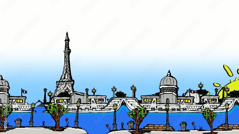Paris city travelling cartoon drawing sketch animation Stock Video ...