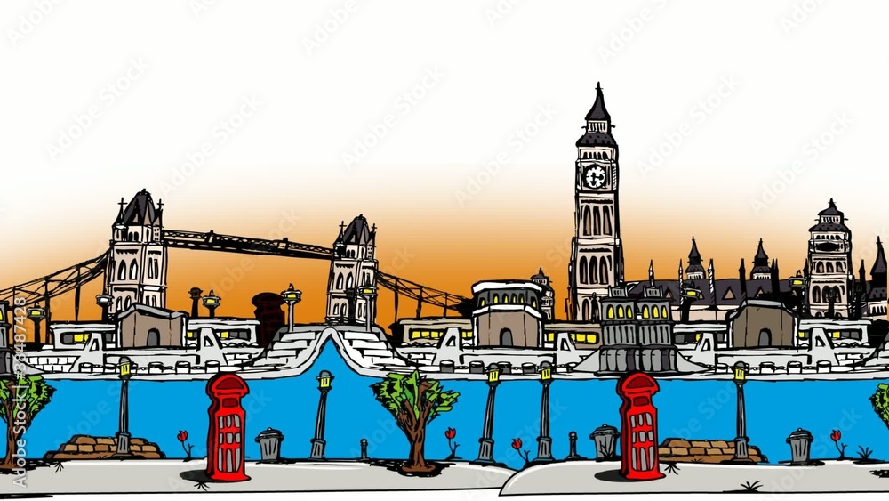 London city travelling cartoon drawing sketch animation Stock Video ...