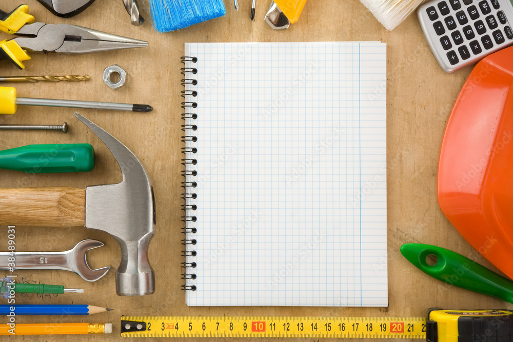construction tools and notebook Stock Photo | Adobe Stock
