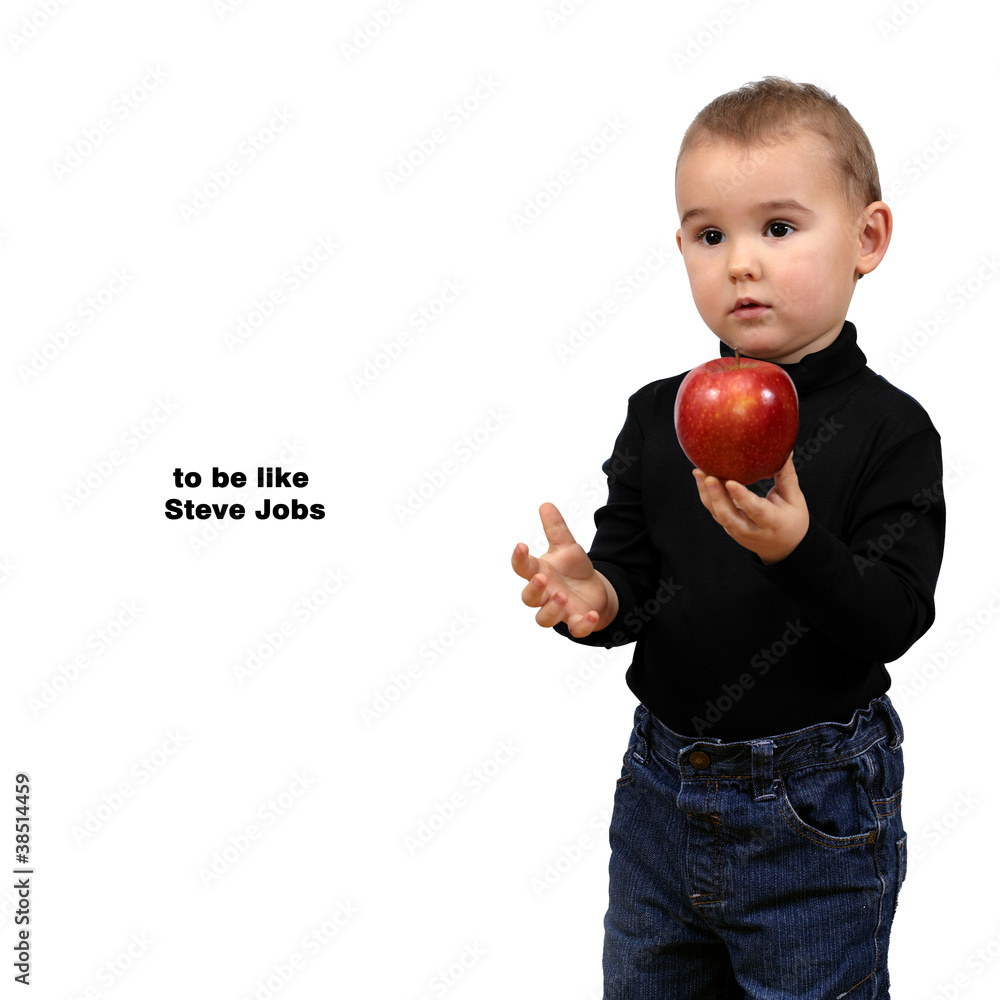 To be like Steve Jobs. Kid, boy with red apple Stock Photo | Adobe Stock