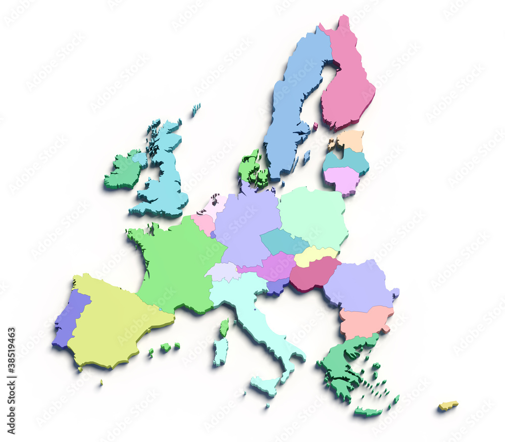 3d european union color map on white Stock Illustration | Adobe Stock