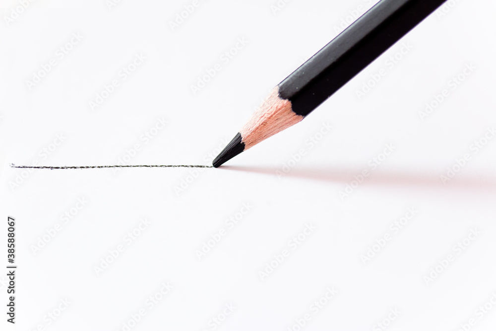 black pencil drawing a straight line on white background Stock Photo ...