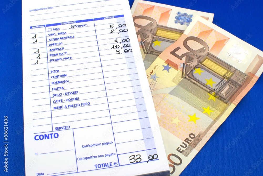 Conto ristorante/pizzeria - ricevuta fiscale Stock Photo | Adobe Stock