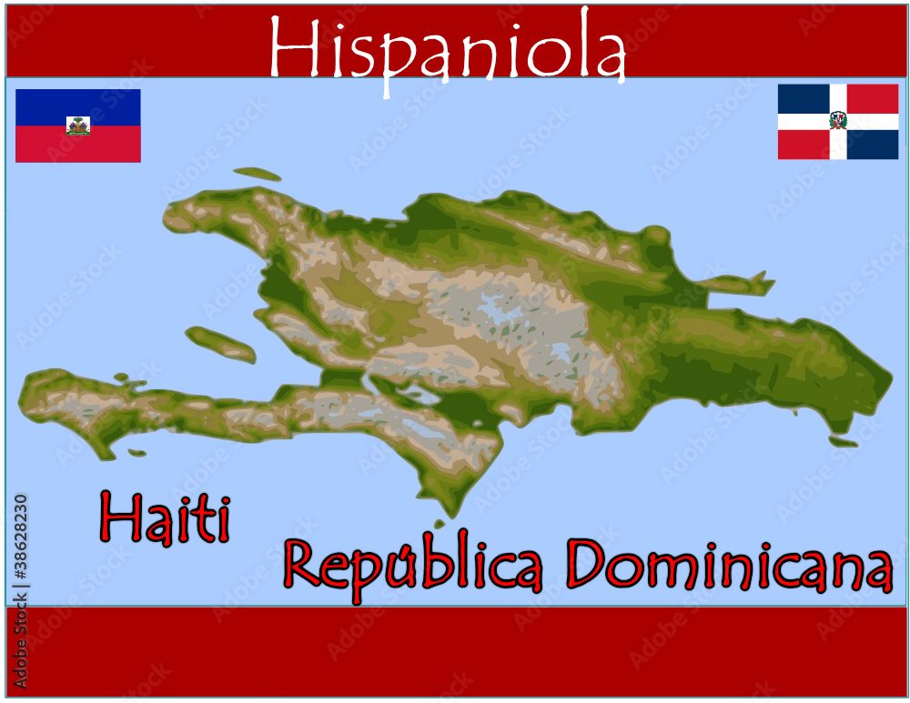 haiti republica dominicana hispaniola map flag emblem Stock Vector ...