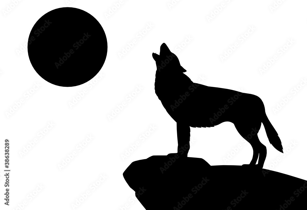 Heulender Wolf Silhouette Landschaft Tiere Wald Stock-Vektorgrafik | Adobe Stock