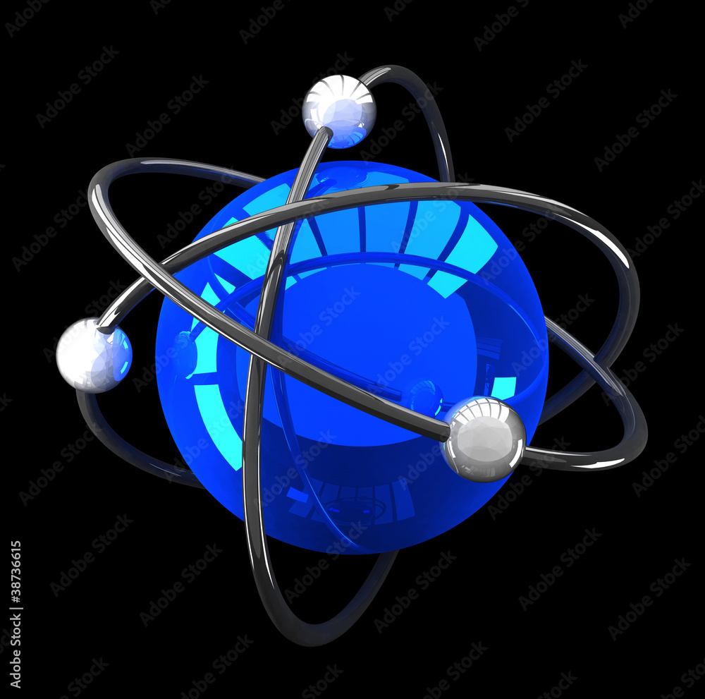 blue reflective atomic structure on black background Stock Illustration ...
