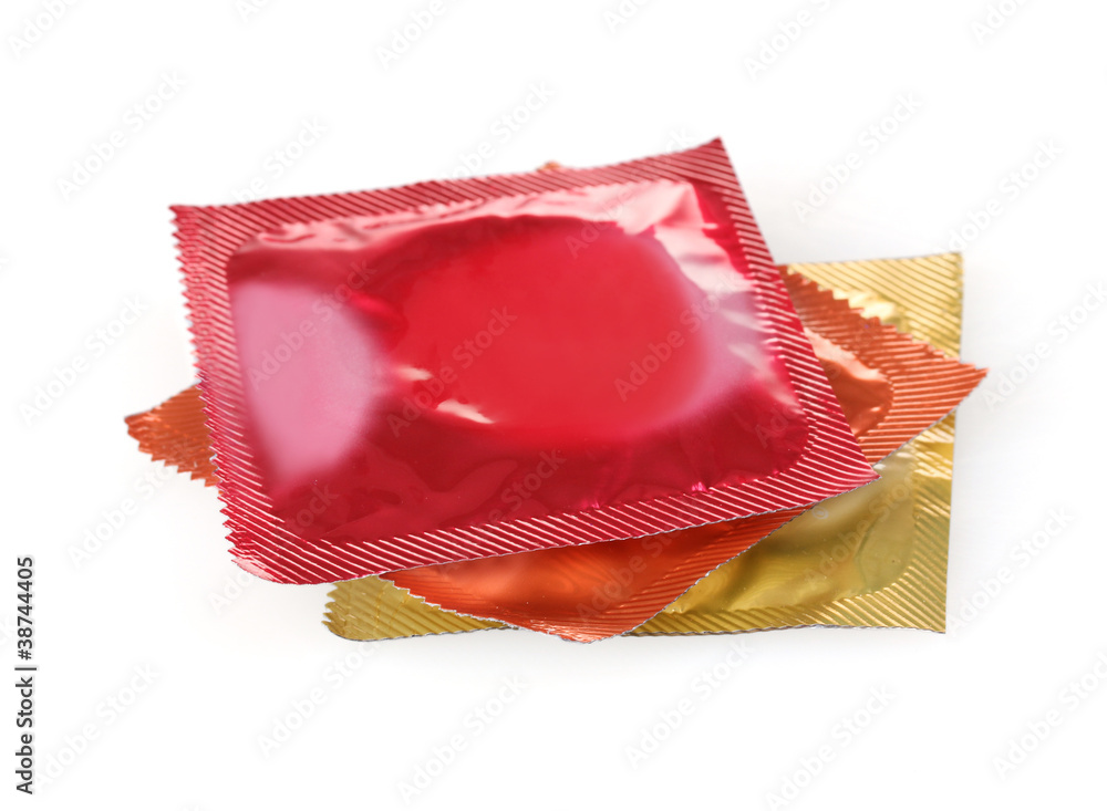 Colorful condoms isolated on white Stock Photo | Adobe Stock