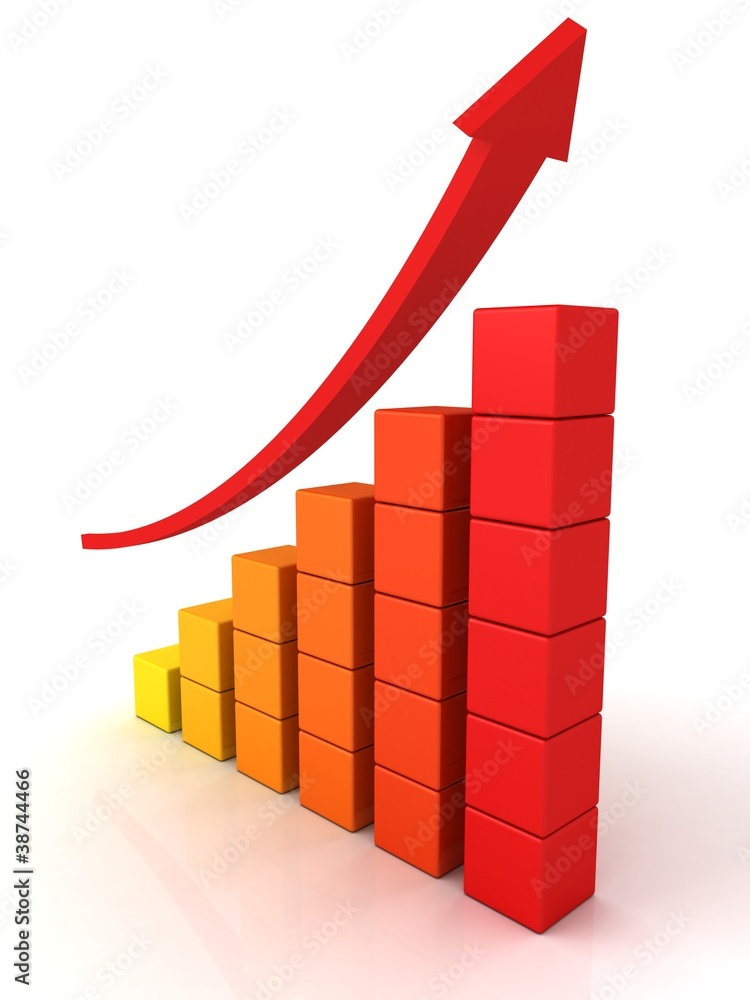 Growing red orange bar chart graph and rising arrow Stock Illustration ...
