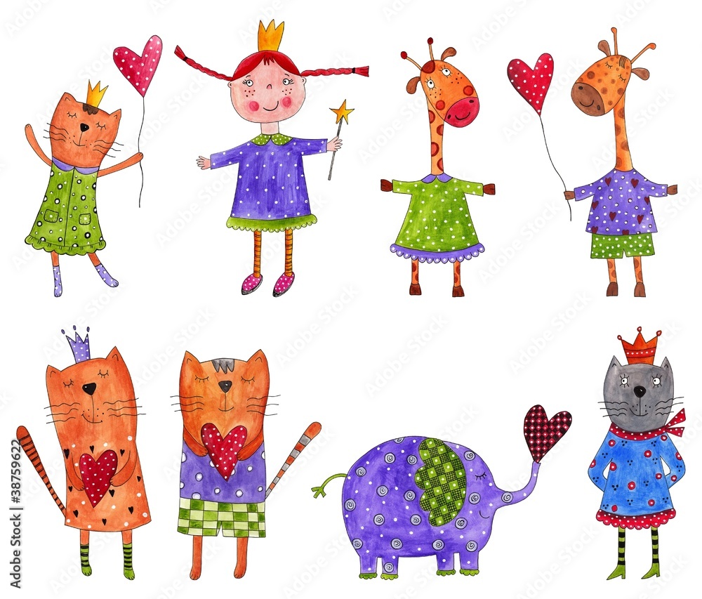 Set of cartoon characters Stock Illustration | Adobe Stock