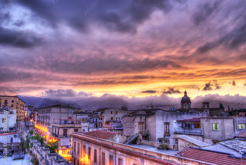 Foto Stock Palermo view at sunset in hdr.Sicily | Adobe Stock