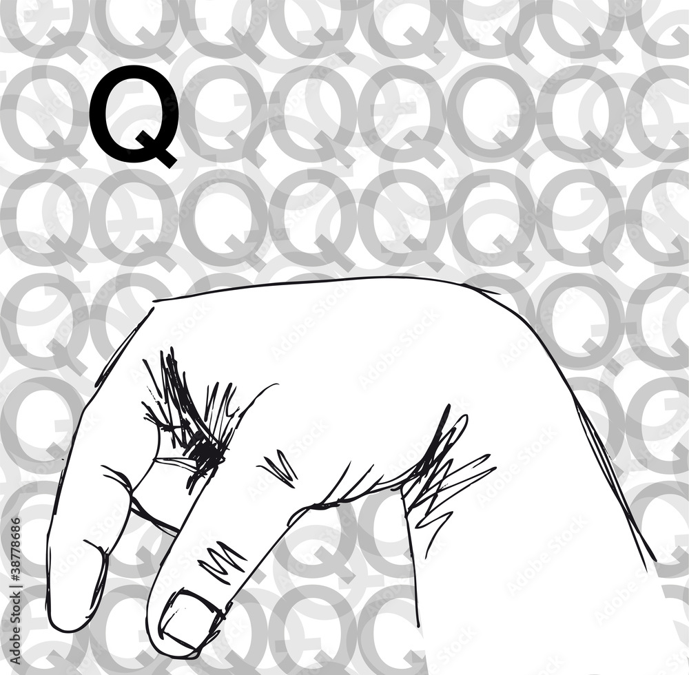 Sketch of Sign Language Hand Gestures, Letter Q. Stock Vector | Adobe Stock