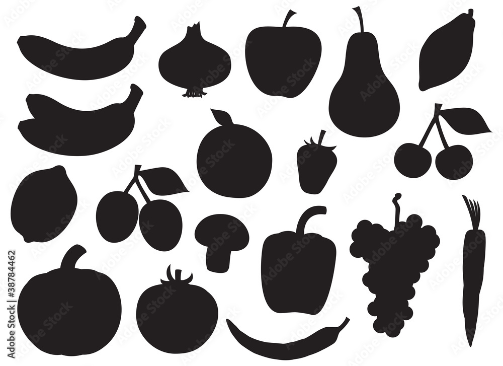 Fruit and vegetable silhouette collection Stock Vector | Adobe Stock