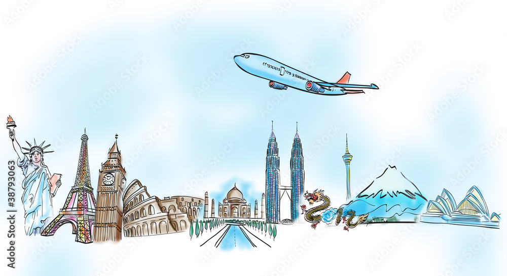 drawing the dream travel around the world in a whiteboard Stock ...