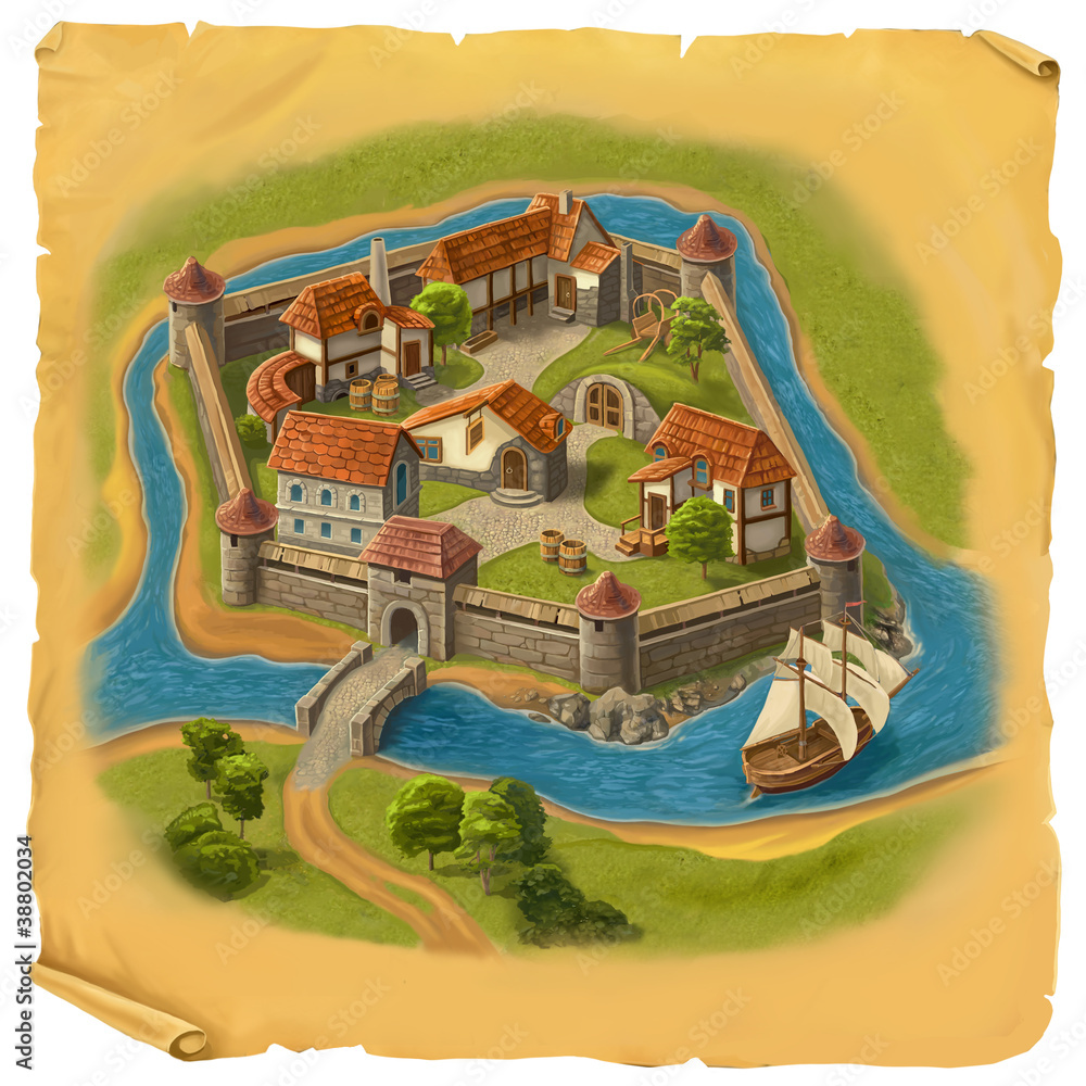Old castle map illustration Stock Illustration | Adobe Stock