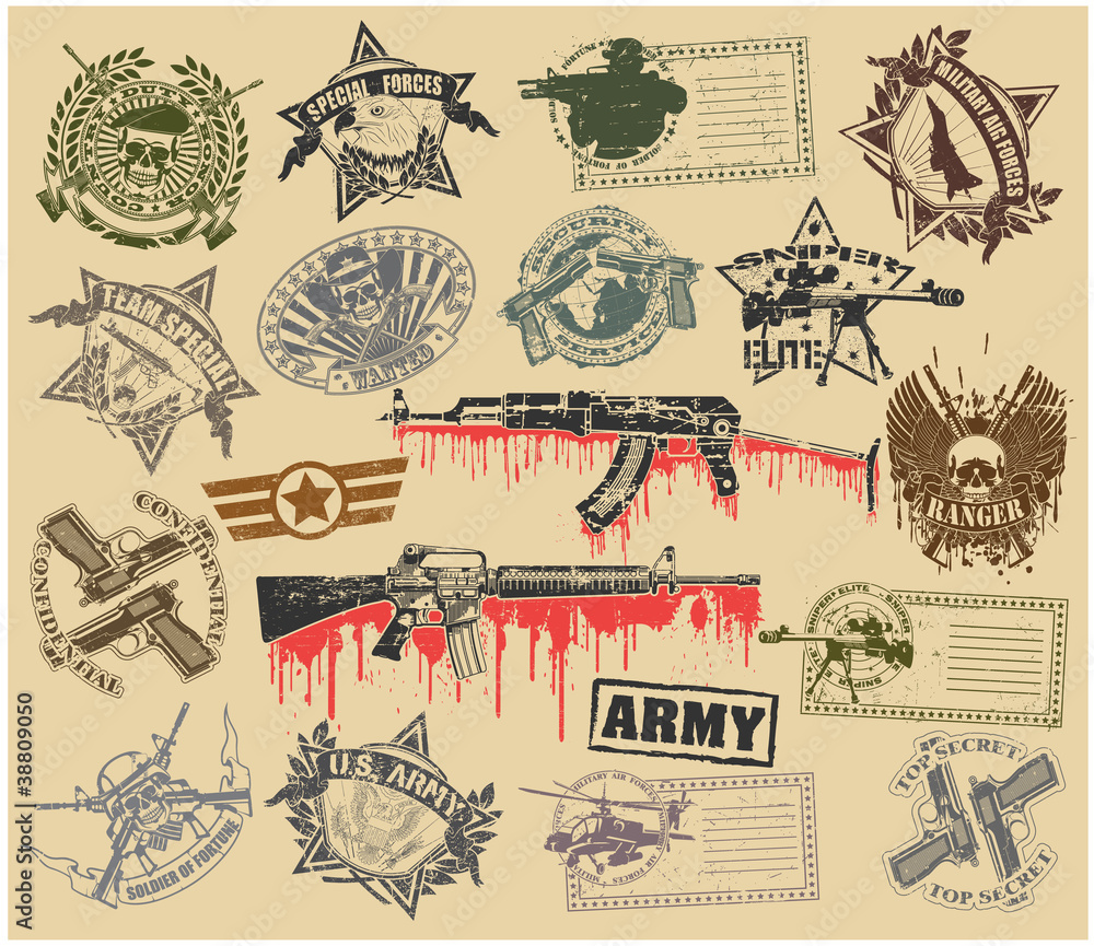 Set of stamps of military symbols Stock Vector | Adobe Stock