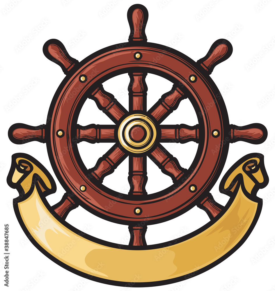 rudder - ship wheel and banner Stock Vector | Adobe Stock