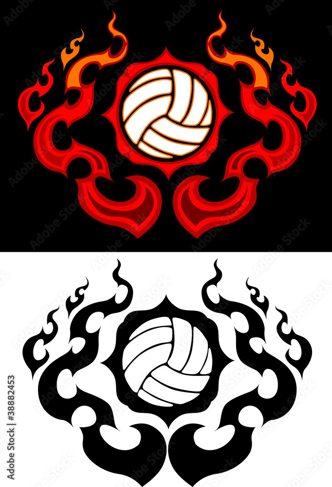 Black Flaming Volleyball