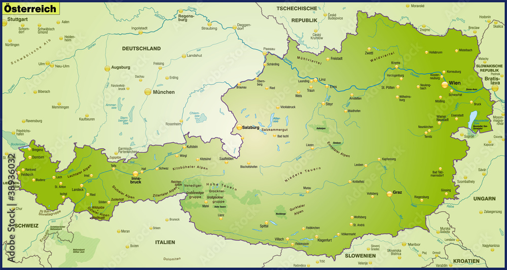 Landkarte von Österreich als Übersichtskarte Stock Vector | Adobe Stock