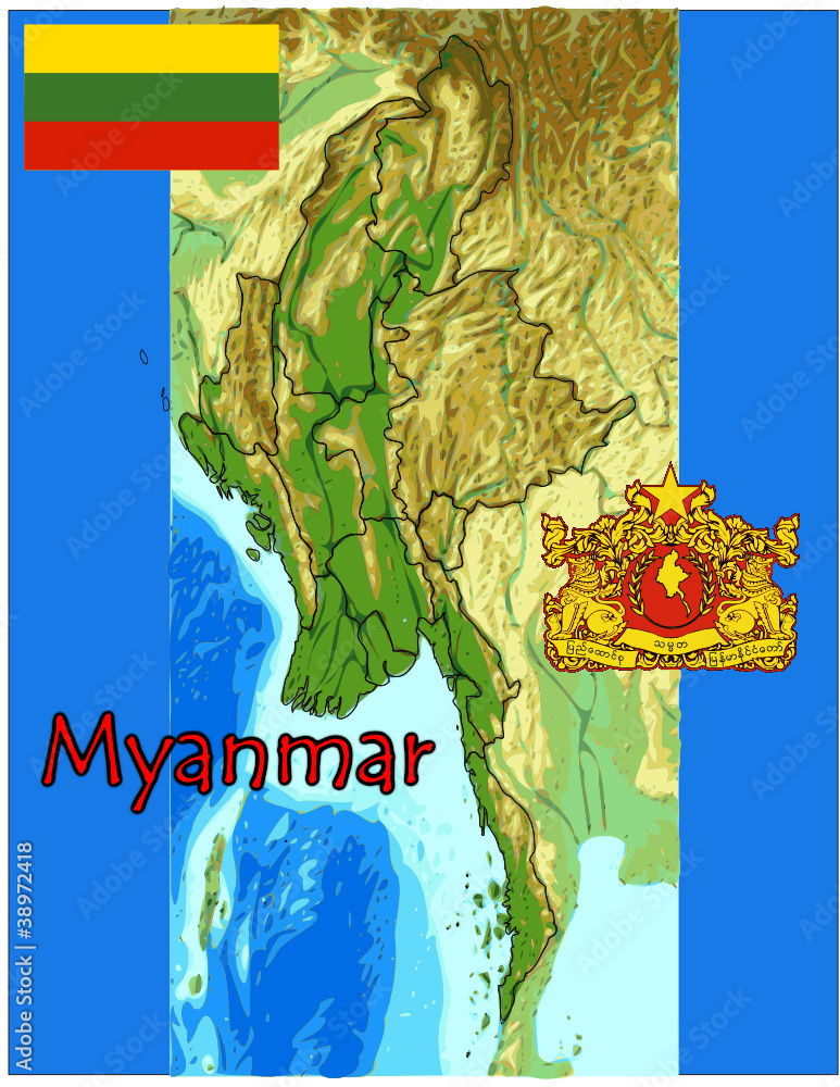 Myanmar india map in asia