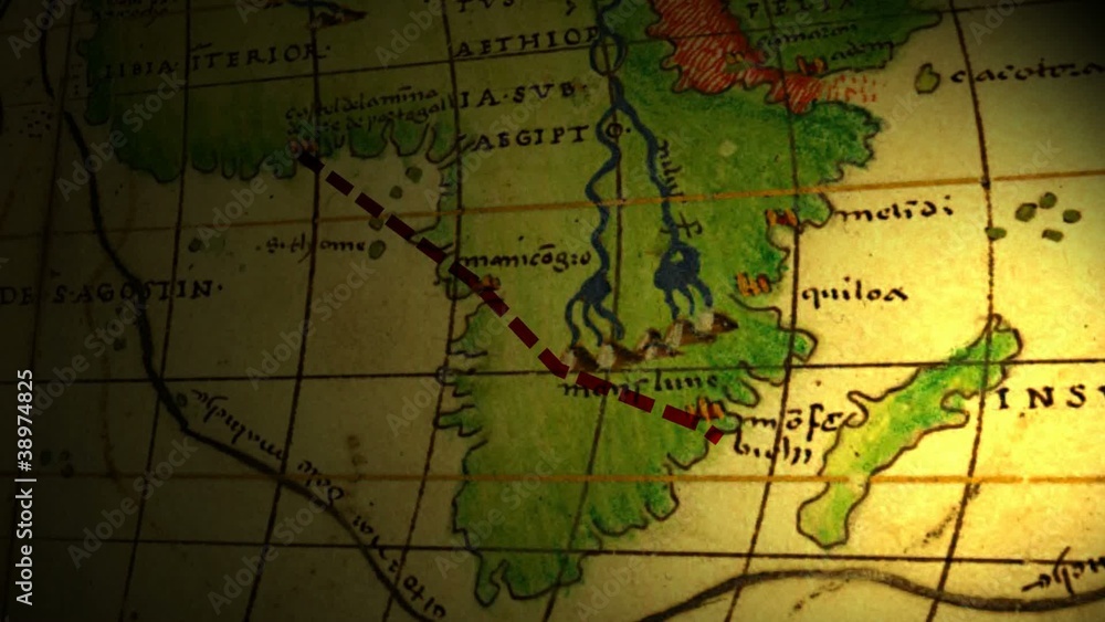 ancient map with dotted lines as path Stock Video | Adobe Stock