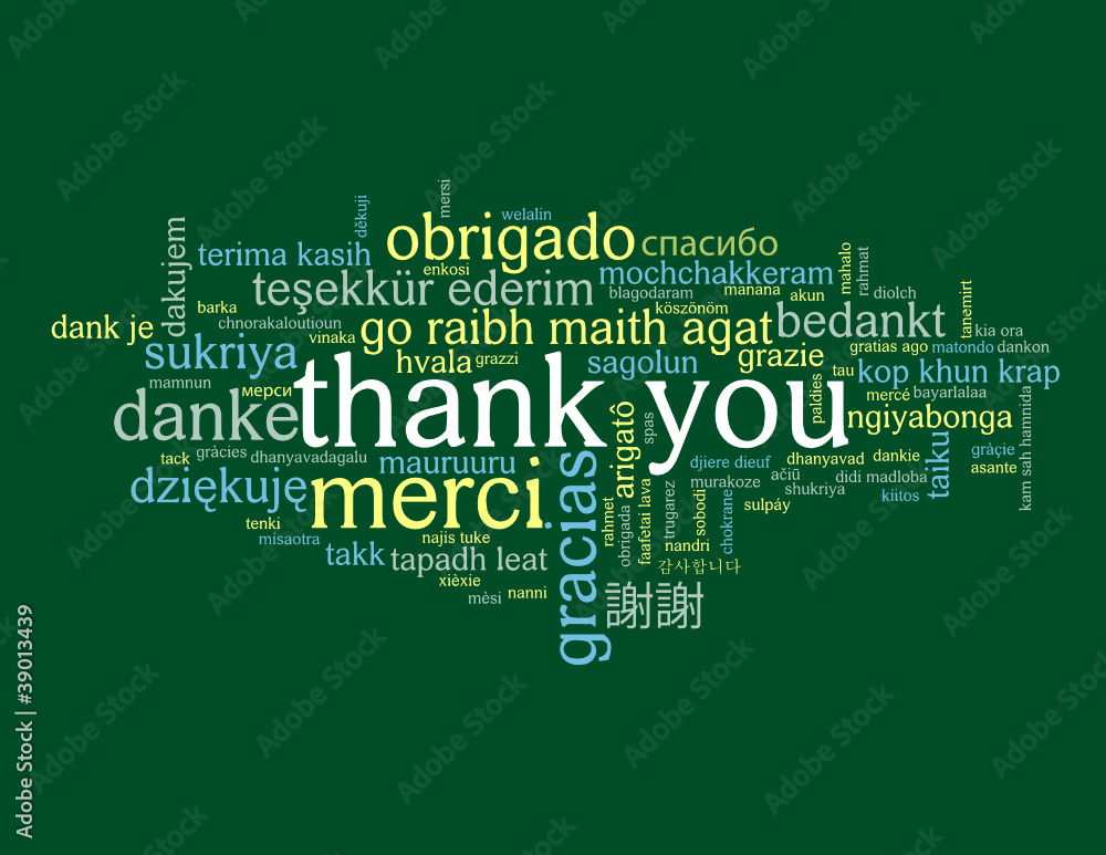 "THANK YOU" Tag Cloud (merci danke gracias obrigado smile card) Stock ...