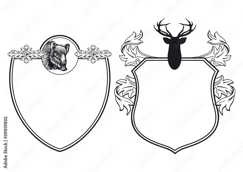 Wappen mit Hirsch und Wildschwein Stock-Vektorgrafik | Adobe Stock