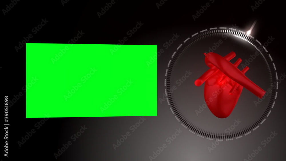 Heart beating and rotating as a green screen appears next to it Stock ...