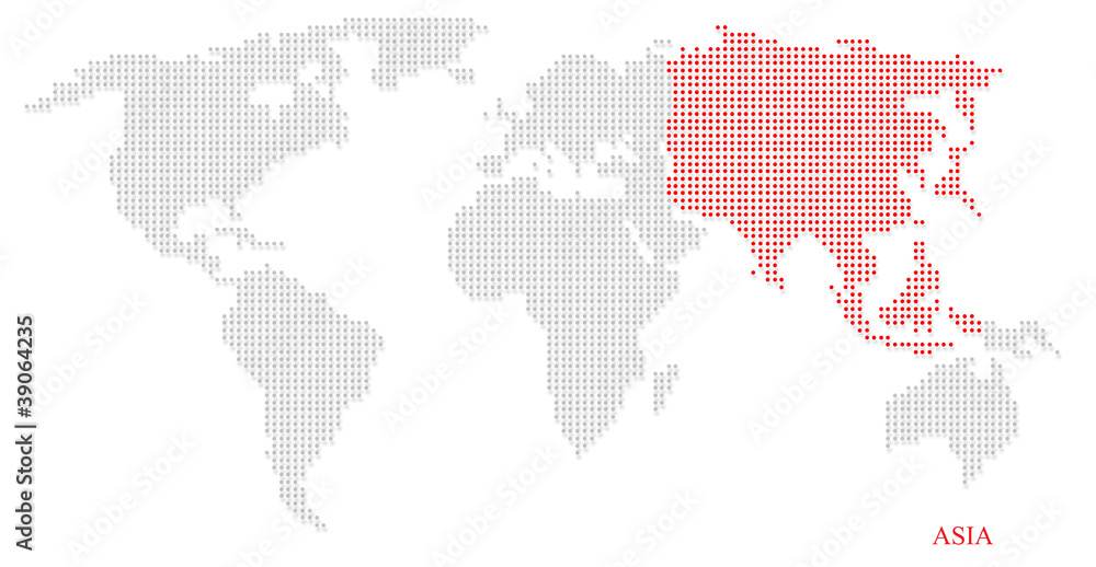 World dotted map highlight with red on Asia continent Stock ...