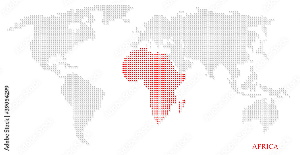 World dotted map highlight with red on Africa continent Stock ...