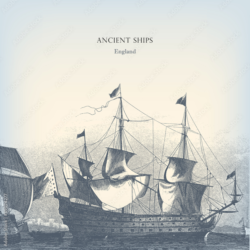 Engraving vintage old Ships illustration. Stock Vector | Adobe Stock