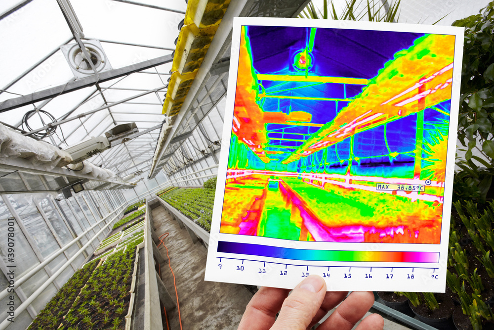 thermal imaging of a greenhouse in winter Stock Photo | Adobe Stock