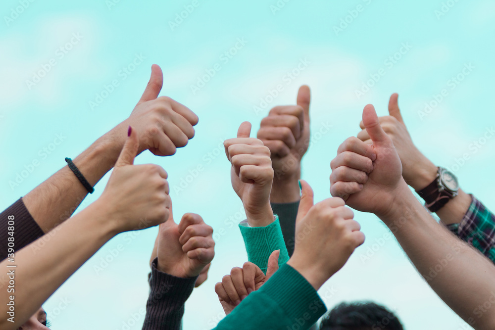 College Students with Thumbs Up Stock Photo | Adobe Stock