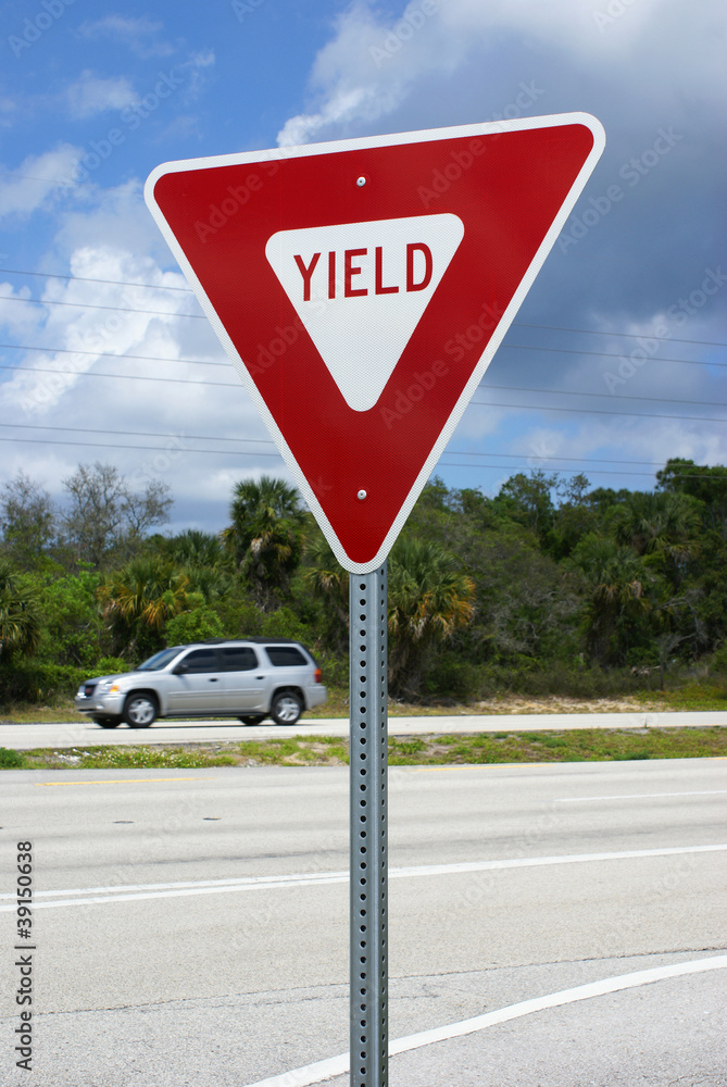 American yield road sign on NASA causeway, Florida Stock Photo | Adobe ...