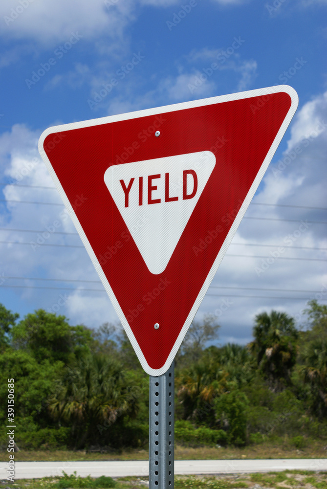 American yield road sign on NASA causeway, Florida Stock Photo | Adobe ...