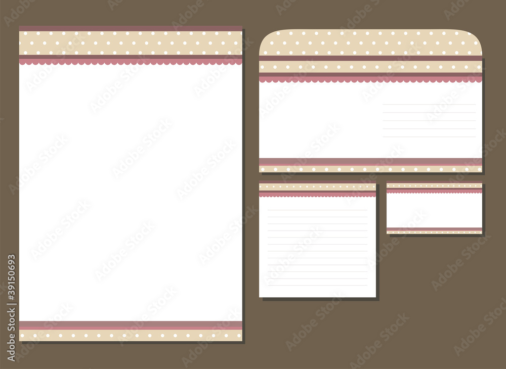 candy template blank, visiting card, notes and envelope Stock Vector ...