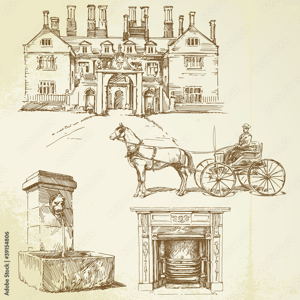 victorian england - hand drawn set Stock Vector | Adobe Stock