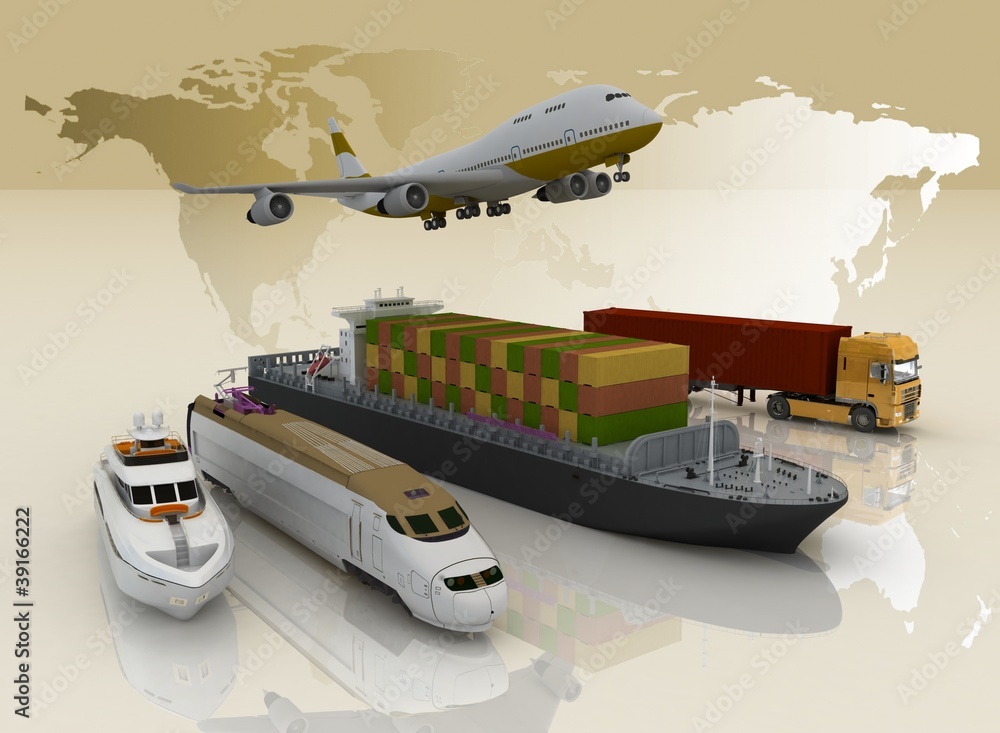 types of transport on background map of the world Stock Illustration ...