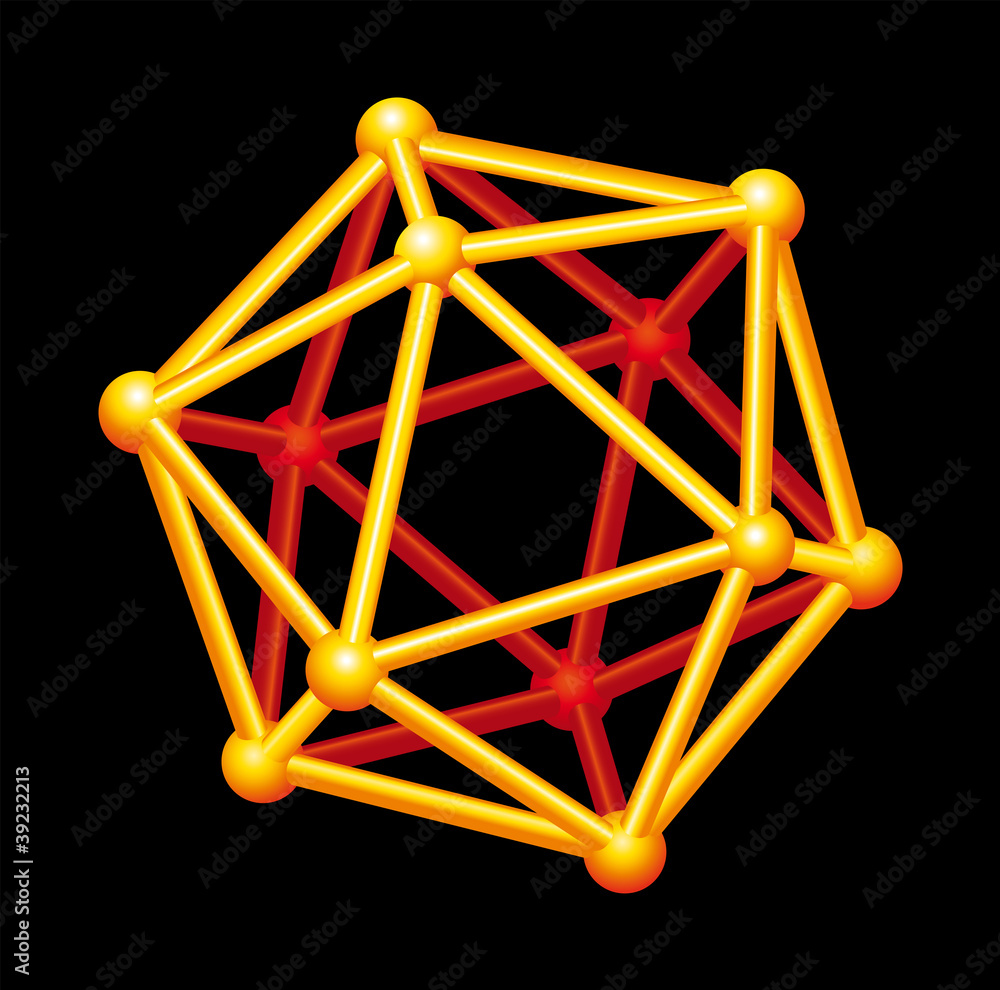 Icosahedron gold colored, three-dimensional shape. Platonic Solid in ...