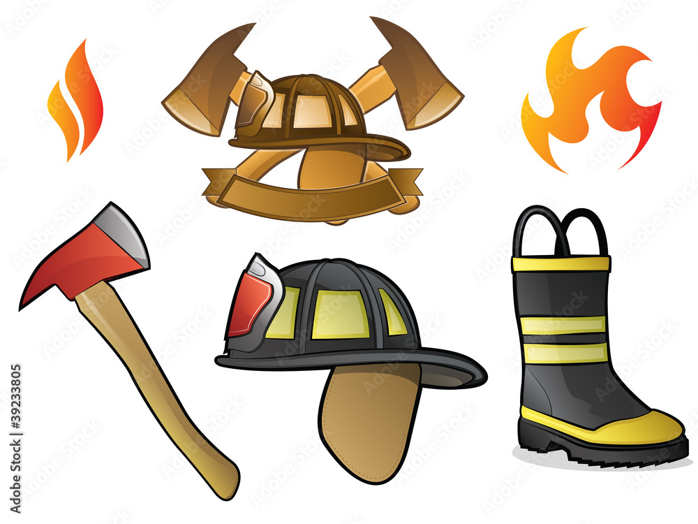 Collection of Firefighter/Fireman Symbols, Icons, and Objects Stock ...