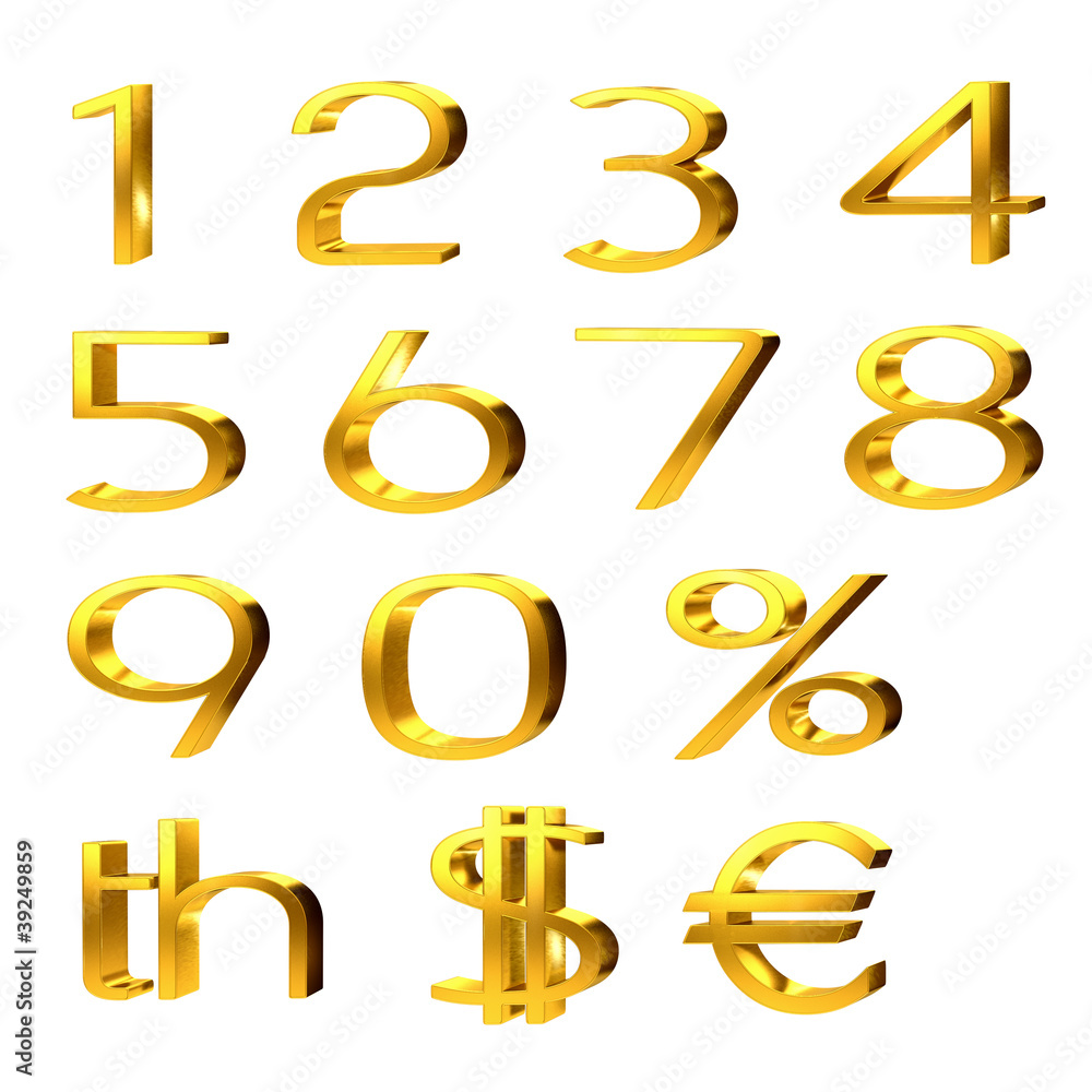 Gold Numbers And Currency Symbols Stock Illustration | Adobe Stock